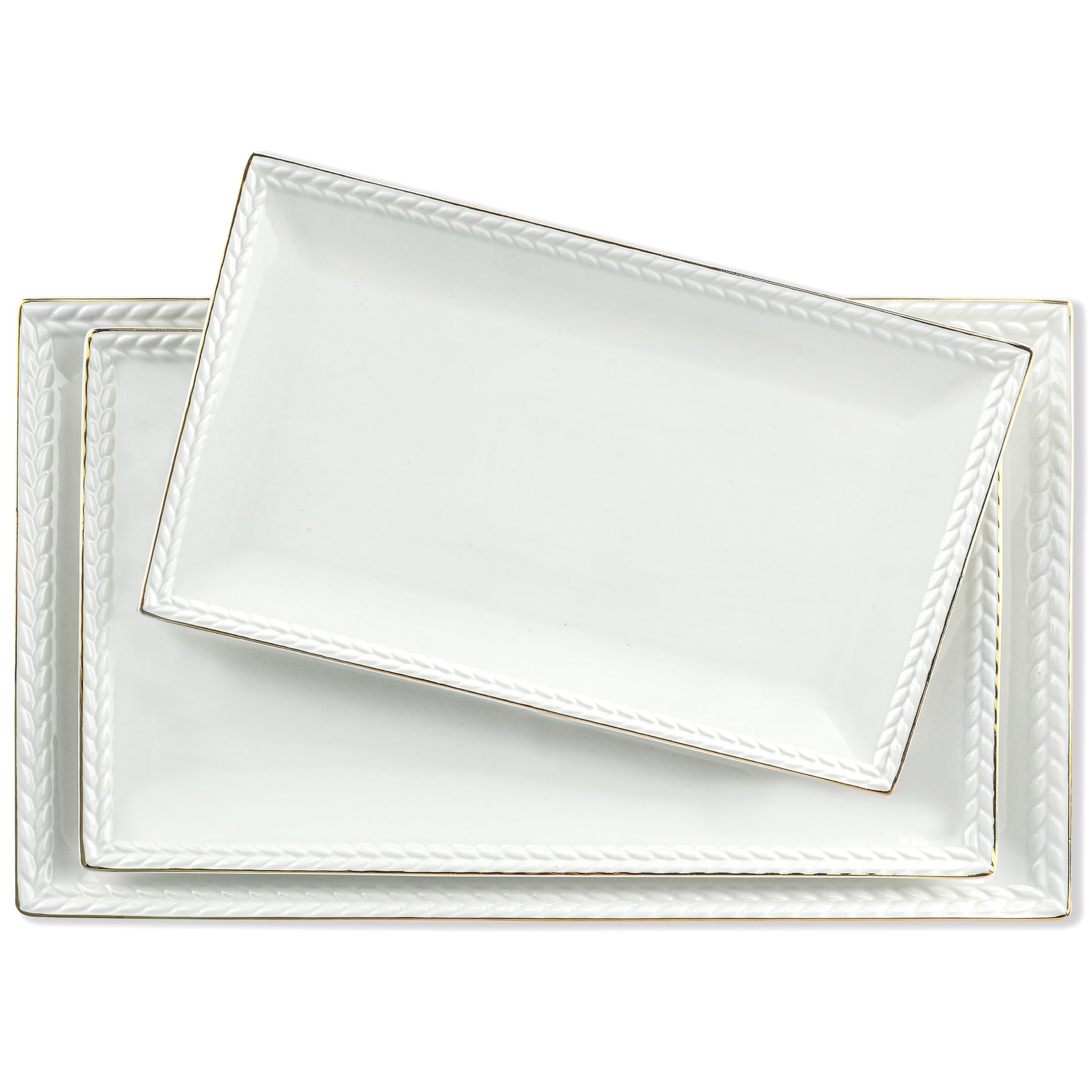 Orren Ellis Ceramic Serving Platter Set | 14”/12” /10” Rectangular Serving Trays For ...